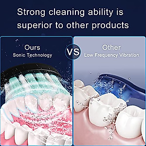 kingheroes Sonic Electric Toothbrush with 8 Brush Heads & Travel Case，4 Modes, One Charge for 60 Days, 42000 VPM Motor，Black Electric Toothbrush Set