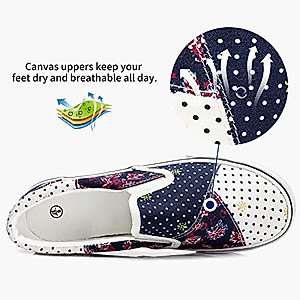 Adokoo Womens Slip on Shoes Canvas Shoes for Women Casual Low Top Sneakers Comfortable Walking Loafers(Black dot Patchwork,US7)