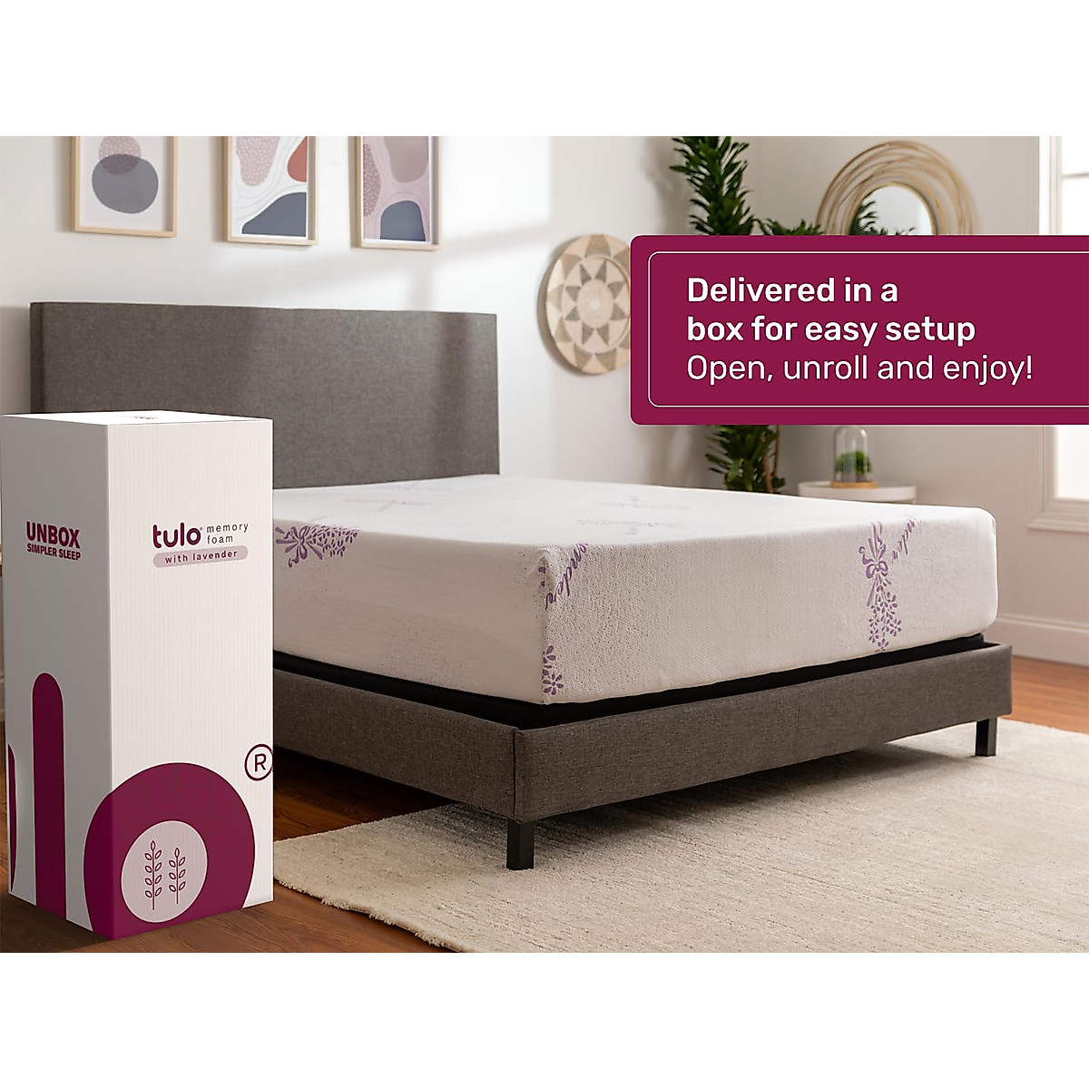 Tulo by Mattress Firm | 12 INCH Memory Foam Lavender Mattress | Pain-REDUCING Pressure Relief | Full Size