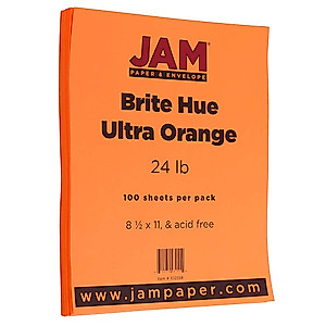 JAM PAPER Colored 24lb Paper - 90 gsm - 8.5 x 11 - Ultra Orange - 50 Sheets/Pack