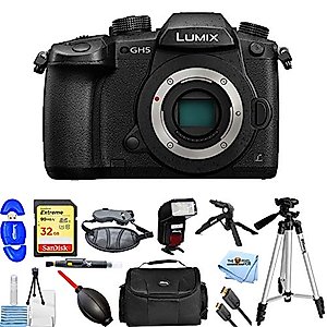 Panasonic Lumix DC-GH5 Mirrorless Micro Four Thirds Digital Camera - 12PC Accessory Bundle with 32GB SD, Flash, Gadget Bag, Tripods and Much More (Body Only) [International Version]