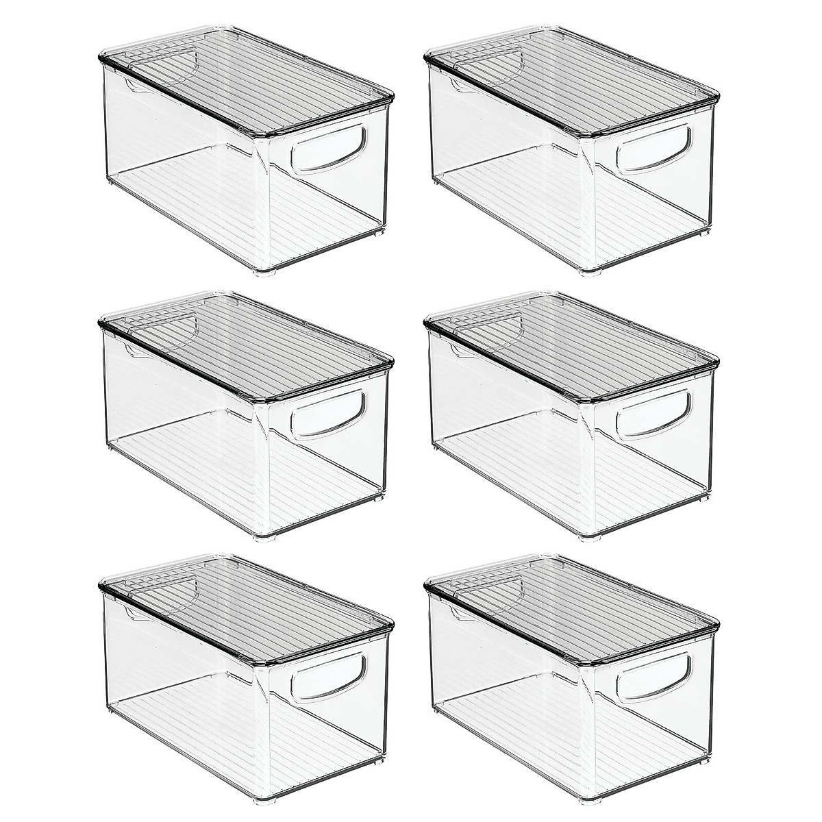 mDesign Plastic Deep Storage Organizer Bin Box with Lid/Built-in Handles for Crafting Supplies, Holder for Sewing, Crochet, Thread, Beads, Ribbon, Glitter, Ligne Collection, 6 Pack, Clear/Smoke Gray