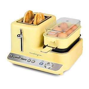 Nostalgia Retro 3-in-1 Breakfast Station, 2-Wide Slot Breakfast Station, Yellow