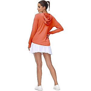 MoFiz Horse Riding Shirts for Women Long Sleeve UV Protection Hoodie Zip-up Biking Shirt Orange S