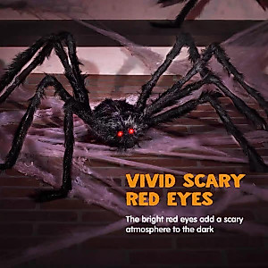 Halloween Spider Webs 16.5ft x15.8ft with 250 LED Purple Lights && 59" Giant Spider,Scary Halloween Outdoor Decors for Party Garden Home Costumes Yard Haunted House