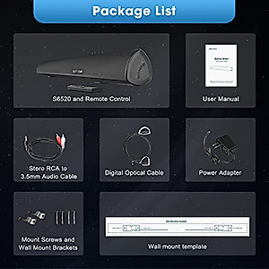 Bestisan Soundbar, TV Sound bar with Bluetooth 5.0, Optical AUX HDMI Connection, 28 Inch,3 EQs, 110dB Surround Sound Bar Home Theater Audio Soundbar System for TV