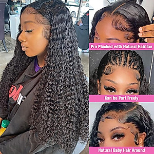 kiss love Glueless Wigs Human Hair Pre Plucekd 180% Density Deep Wave Closure Wig Ready to Wear Wigs Glueless Human Hair Wet and Wavy 4x4 Curly Closure Wigs Human Hair for Women 24Inch