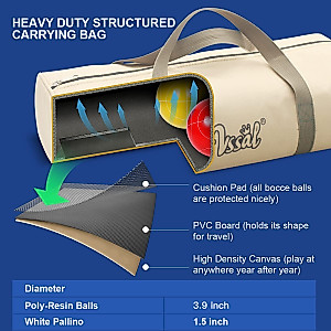 100mm Bocce Ball Set Regulation Size and Weight with 8 Resin Bochie Balls, Pallino, Carrying Bag, Measuring Rope, Gift for Family Backyard Lawn Yard Beach Bocci Games (Multi Colors, 2-8 Players)