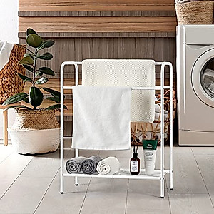 Towel Racks for Bathroom Freestanding 3-Tier Towel Stand Rack for Bath Towel Stand Holder with Bottom Storage Shelf Organizer for Laundry Room White