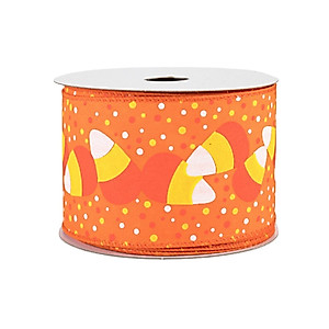 White Orange Yellow Stripe Canvas Wired Ribbon, Candy Corn Wired Ribbon, Wired Ribbon, Ribbon for Wreaths 2.5x10 feet