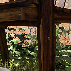 Outsunny Wood Outdoor Bench, 2-Person Garden Bench with Cupholder Armrests, Slatted Seat and Backrest, Park Bench for Patio, Porch, Lawn, Deck, Carbonized