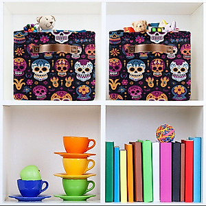 ALAZA Dia De Los Muertos Sugar Skull Foldable Storage Box Storage Basket Organizer Bins with Handles for Shelf Closet Living Room Bedroom Home Office 1 Pack