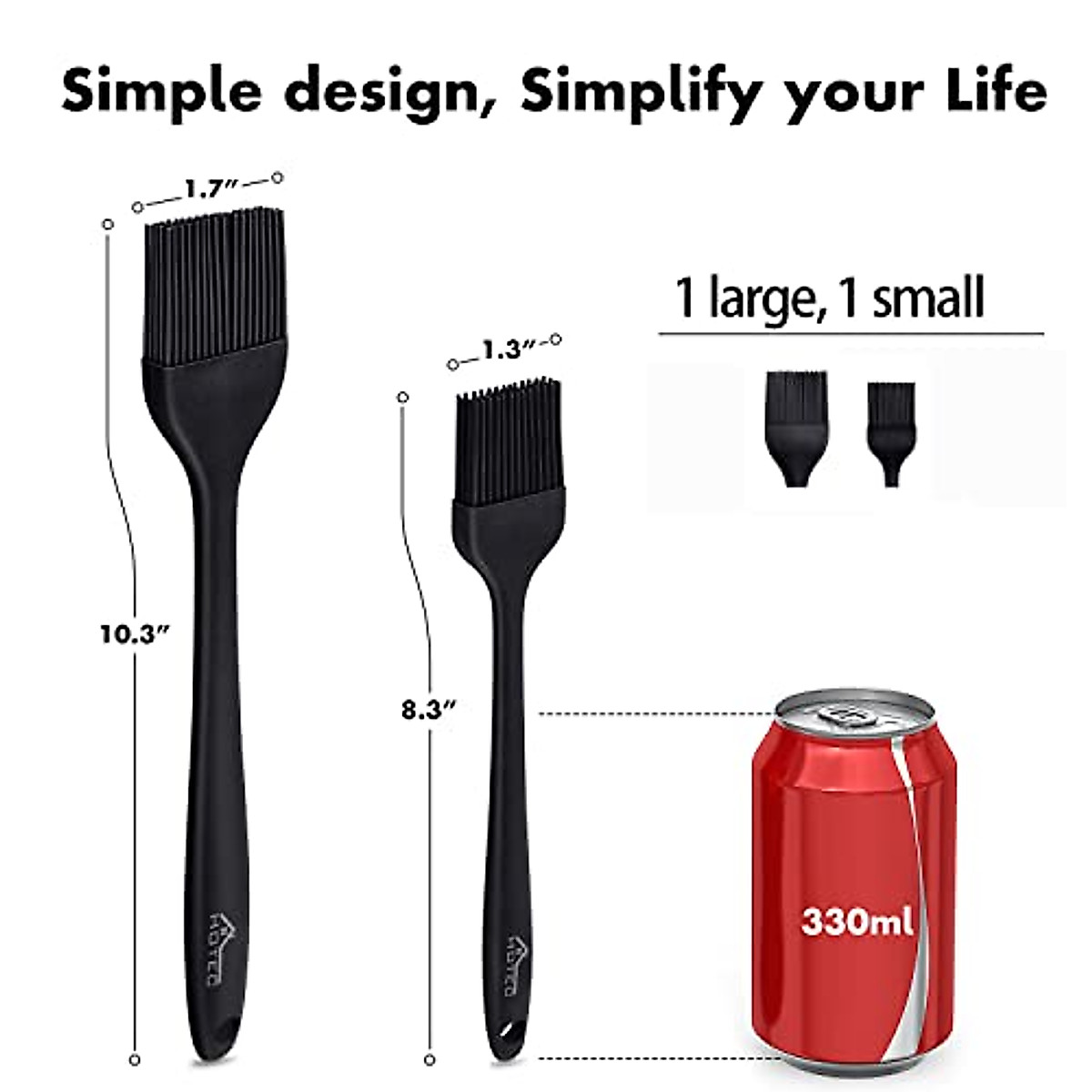 HOTEC Basting Brushes Silicone Heat Resistant Pastry Brushes Spread Oil Butter Sauce Marinades for BBQ Grill Barbecue Baking Kitchen Cooking BPA Free Dishwasher Safe (Black 2)