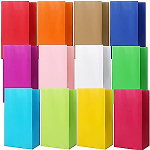 120 Pcs Solid Color Party Favor and Wrapped Treat Bags 12 Colors Goodie Bags Small Gift Bags Paper Bags Candy Bags for Birthday Baby Shower Wedding Crafts and Activities, 5.1 x 3.1 x 9.4 Inch