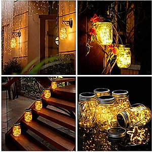 EDOF Mason Jar Solar Lights Lids,6 Pack 30 Led Solar Fairy Lights (No Jars),Hanging Solar Lanterns Table Lights Outdoors for Christmas, Garden, Yard and Patio Decor(Warm White)