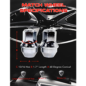 Set of 24 Veritek 14x1.5mm 13/16 Hex 1.7 Inch 44.5mm Length One Piece Chrome OEM Factory Style Large Acorn Seat Lug Nuts for Ford F-150 Expedition Lincoln Navigator Factory Wheels