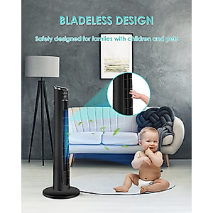 Portable Electric Oscillating Tower Fan with 12H Timer, LED Display and Remote Control 36‘’Quiet Bladeless Fan with 3 Modes for Bedroom, Living Rooms and Office use