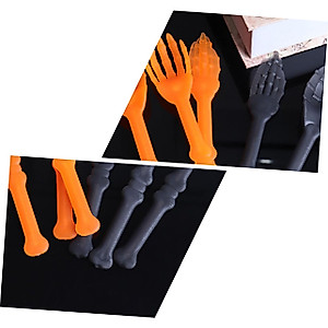 NOLITOY Skeleton Tableware 12 Pcs Halloween Tableware Plastic Coffee Toy Skeleton Forks
