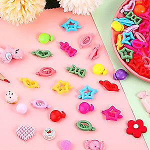 50 Pieces Plastic Barrettes Self Hinge Barrettes for Girl Mini Flower Bow Hair Colorful 80s 90s Cute Clip Multi Design Plastic Hair Pin in Candy Heart Star Shape Accessory(Classic Style)