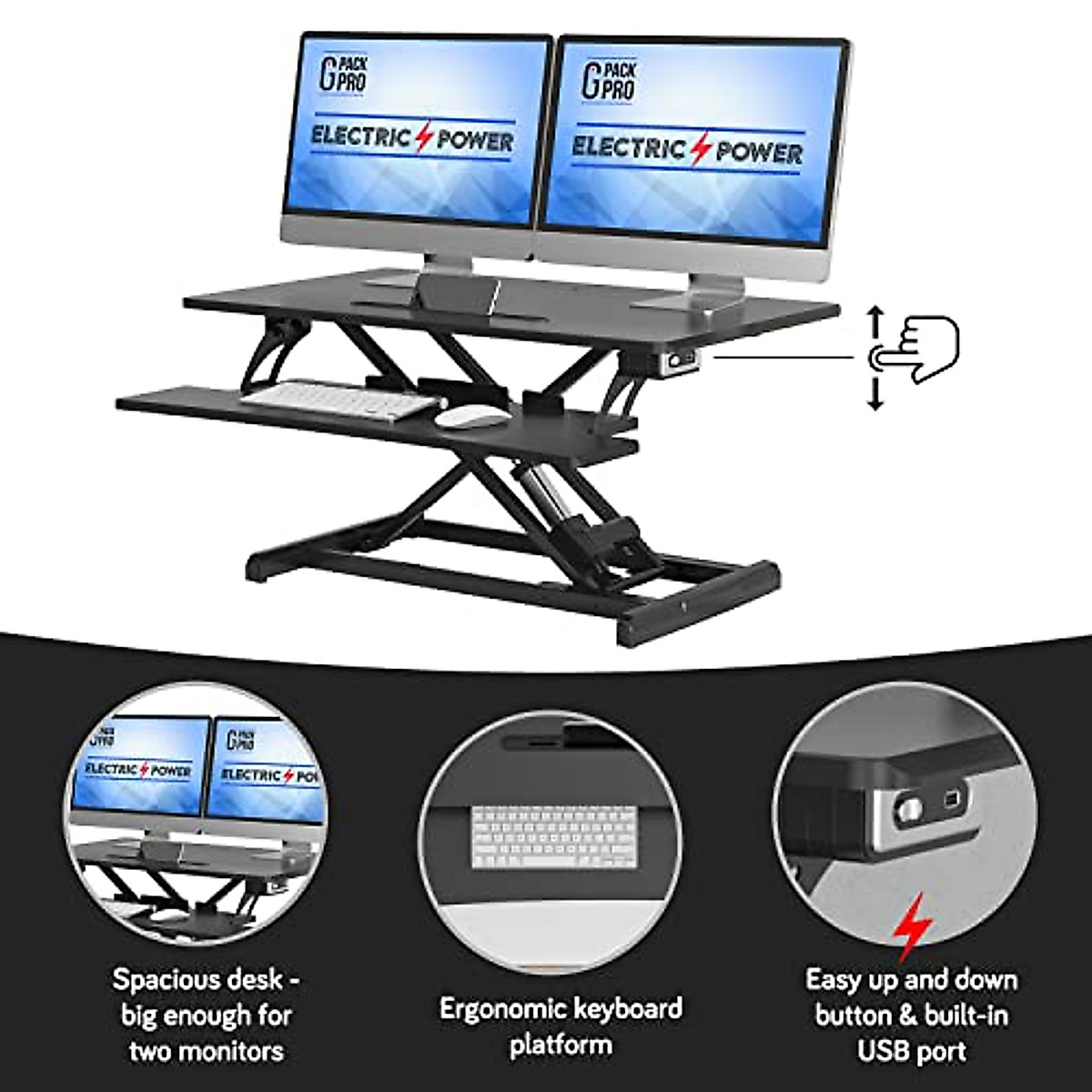 Electric Standing Desk Converter with Dual Computer Monitor, Stand Up Desk Riser for Office and Home Support Workstation by G-Pack Pro (37"XL)