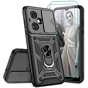 Suyomo for Oneplus N30 5G Case with Tempered Glass Screen Protector [2Pcs],Heavy Duty Case with Camera Cover Ring Holder Stand Shockproof Dual-Layer Protection Case for Oneplus N30 5G (Black)