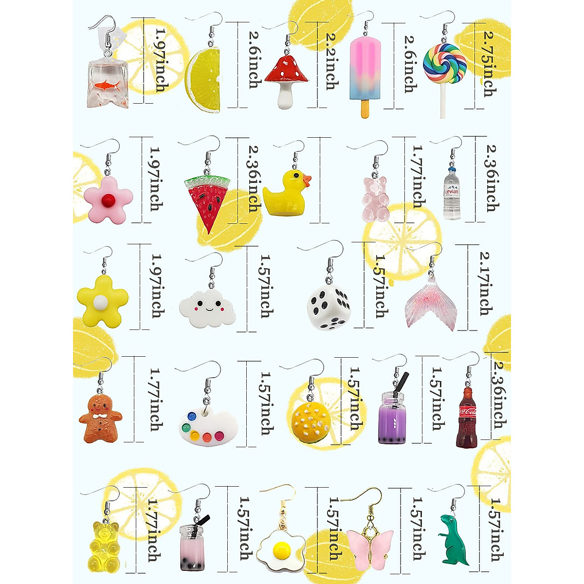 WAINIS 24 Pairs Cute Earrings Weird Earrings Funny Goldfish Earrings Water Bottle Earrings Milk Tea Dangle Earrings for Women
