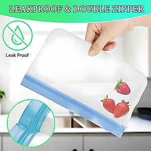 HUYFGDYSA 30 Pack Reusable Food Bags Silicone Freezer Bags Leak Proof Snack Size Sandwich Bags for Traveling & Household(10Small + 10Medium+10Large), orange+blue+gray