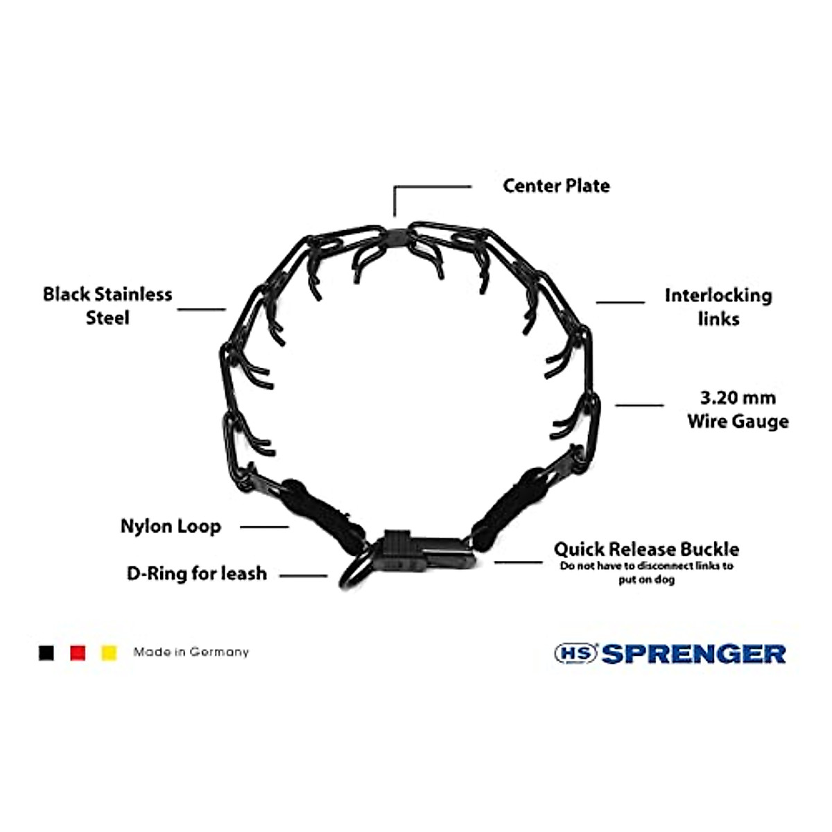 Herm Sprenger Black Stainless Steel Prong Dog Training Collar with Quick Release Buckle Ultra-Plus Pet Pinch Collar No-Pull Collar for Dogs Made in Germany 3.2mm x 20in Medium