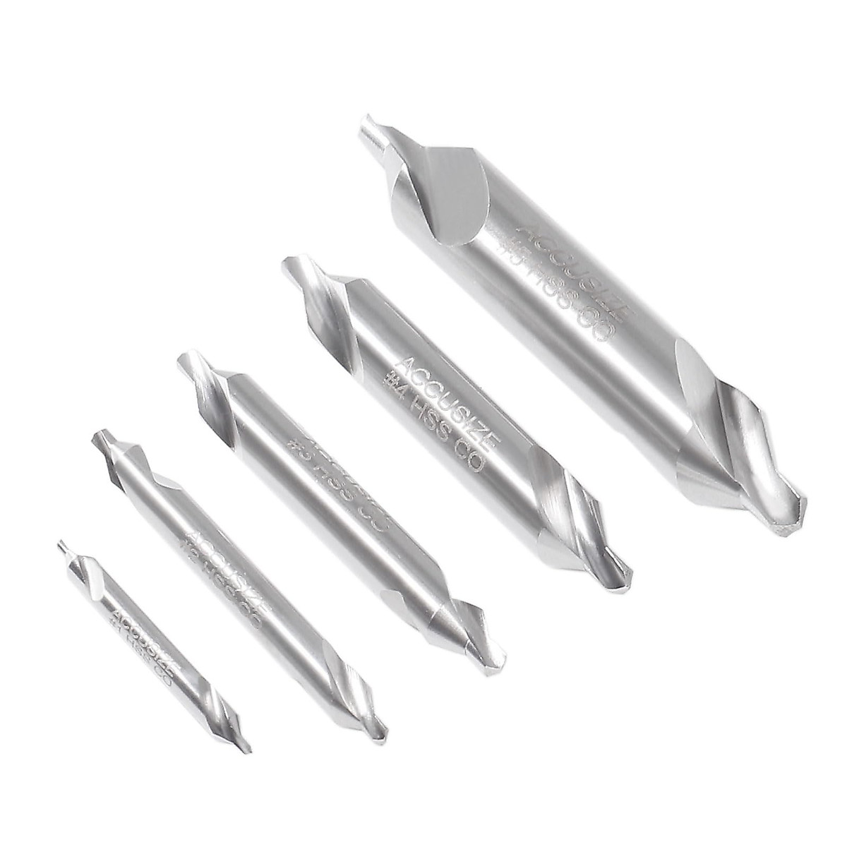 Accusize Industrial Tools 5pc ANSI M42 (H.S.S. + 8% Cobalt) Center Drill Set, 0556-5500