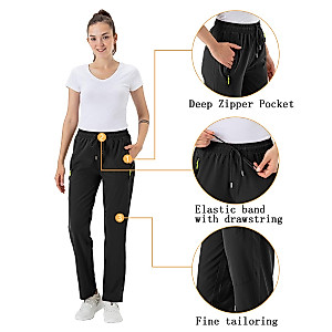 BGOWATU Women's Hiking Cargo Pants Quick Dry Lightweight Water Resistant Joggers Pants Zipper Pockets (Black,US XL)