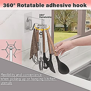 BDS-DELWINS Wall Mounted 360 Degree Rotating Hook,Self Adhesive 360 Degree Wall Hook,304 Stainless Steel Waterproof Hooks Heavy Duty,Utensil Hanger Hook for Bathroom,Utility Hook with 6 Hooks(Silver)