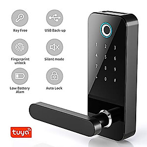 Smart Door Lock,Electronic Digital Bluetooth Smart Deadbolt,Keyless Entry Door Lock with Keypads,Gateway Hub Included, Work with Alexa and Google Home,Smart Life APP,Code for Home Apartment