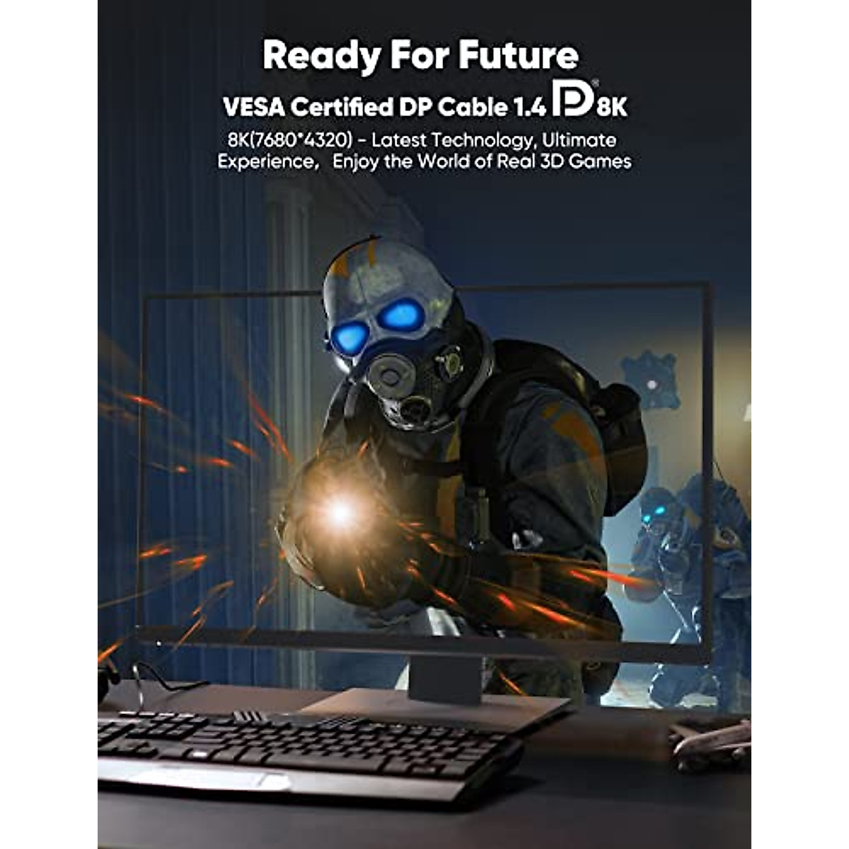 Capshi VESA Certified DisplayPort Cable 1.4, 8K DP Cable 6.6FT (8K@60Hz, 4K@144Hz, 2K@240Hz) HBR3 Support 32.4Gbps, HDCP 2.2, HDR10 FreeSync G-Sync for Gaming Monitor 3090 Graphics PC (Grey)