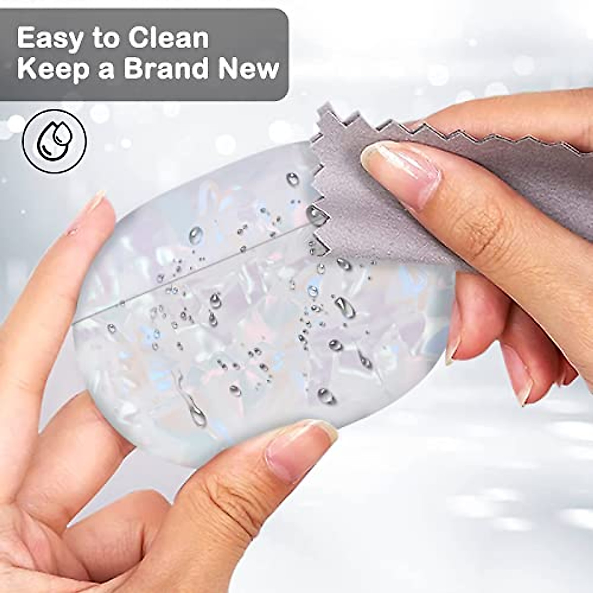 Glitter Marble Shell Design for Beats Studio Buds (2021) with Pearl Wrist Chain Keychain for Women Girls,Colorful Sparkle Bling Cute Beats Studio Buds Protective Skin Cover Soft TPU Shock Proof-White