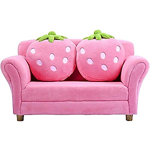 GLACER Kids Sofa with 2 Pillows, Pink Toddler Couch with Wooden Frame and Coral Fleece Surface, Toddler Lounge Bed 2 in 1, Baby Sofa Chair Children Armchair for Girls