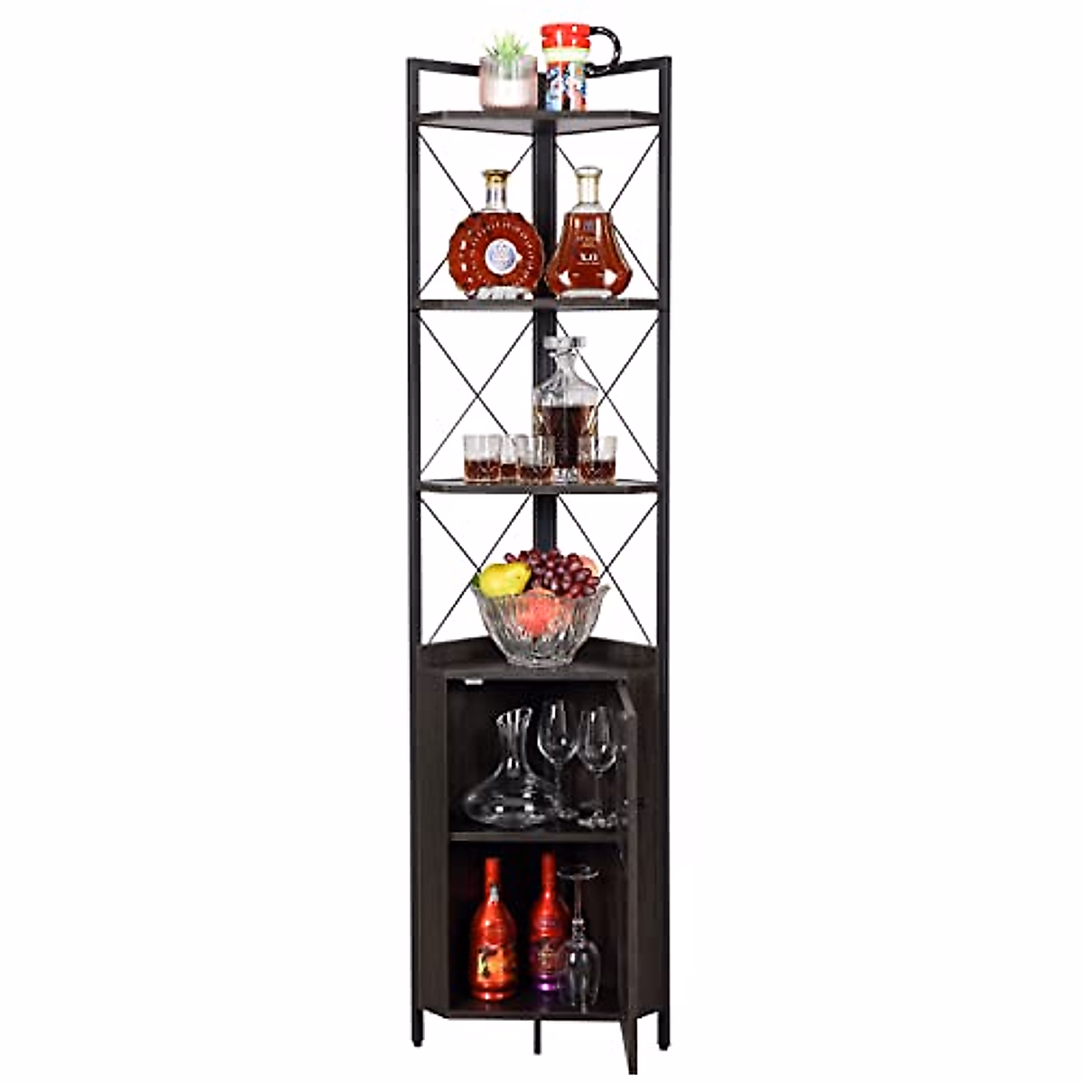 Finnhomy Corner Shelf with Cabinet, 71 Inches Multipurpose Corner Bookshelf, Corner Shelf Stand Display Rack, Corner Storage Shelves for Bedroom, Living Room, Kitchen, Bathroom, Dark Gray