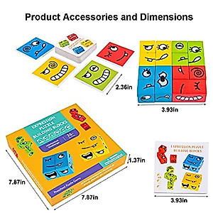 TACY Expressions Matching Wood Blocks Toy Making Emotion Game Challenge Cards for Children's Logical Thinking Intellectual Training Toys Parent-Child Board Game