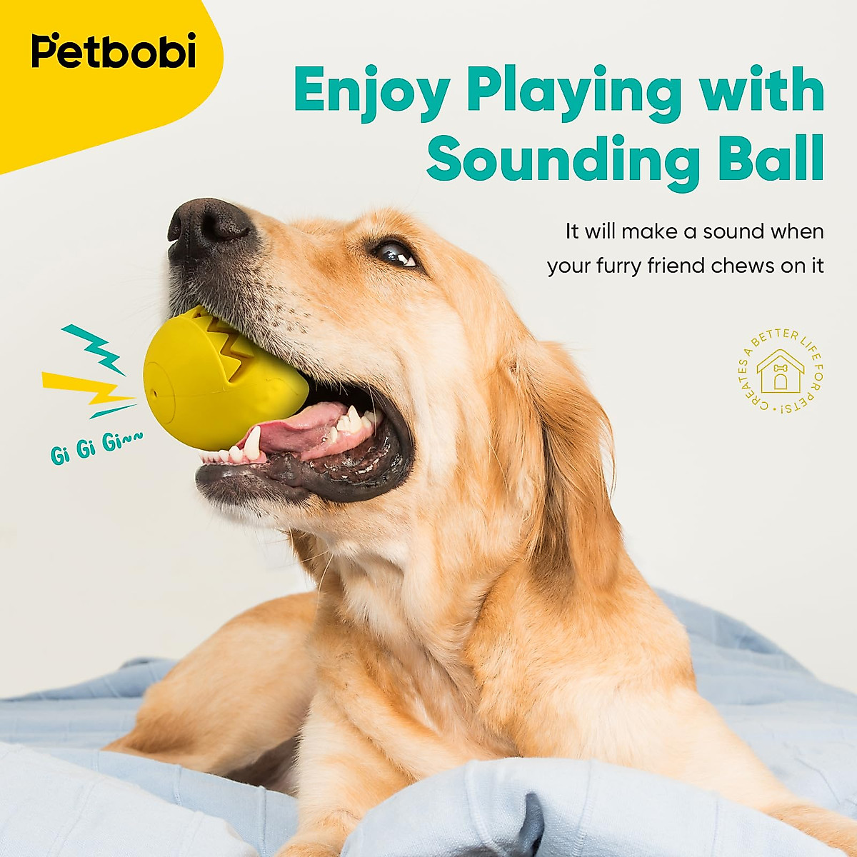 Petbobi Dog Chews for Aggressive Chewers - Natural Rubber Chew Toys for Dogs, Tough Durable Indestructible Dog Toys for Small Medium Dogs, Interactive Dog Toy Puppy Teething Toys, Yellow Monster