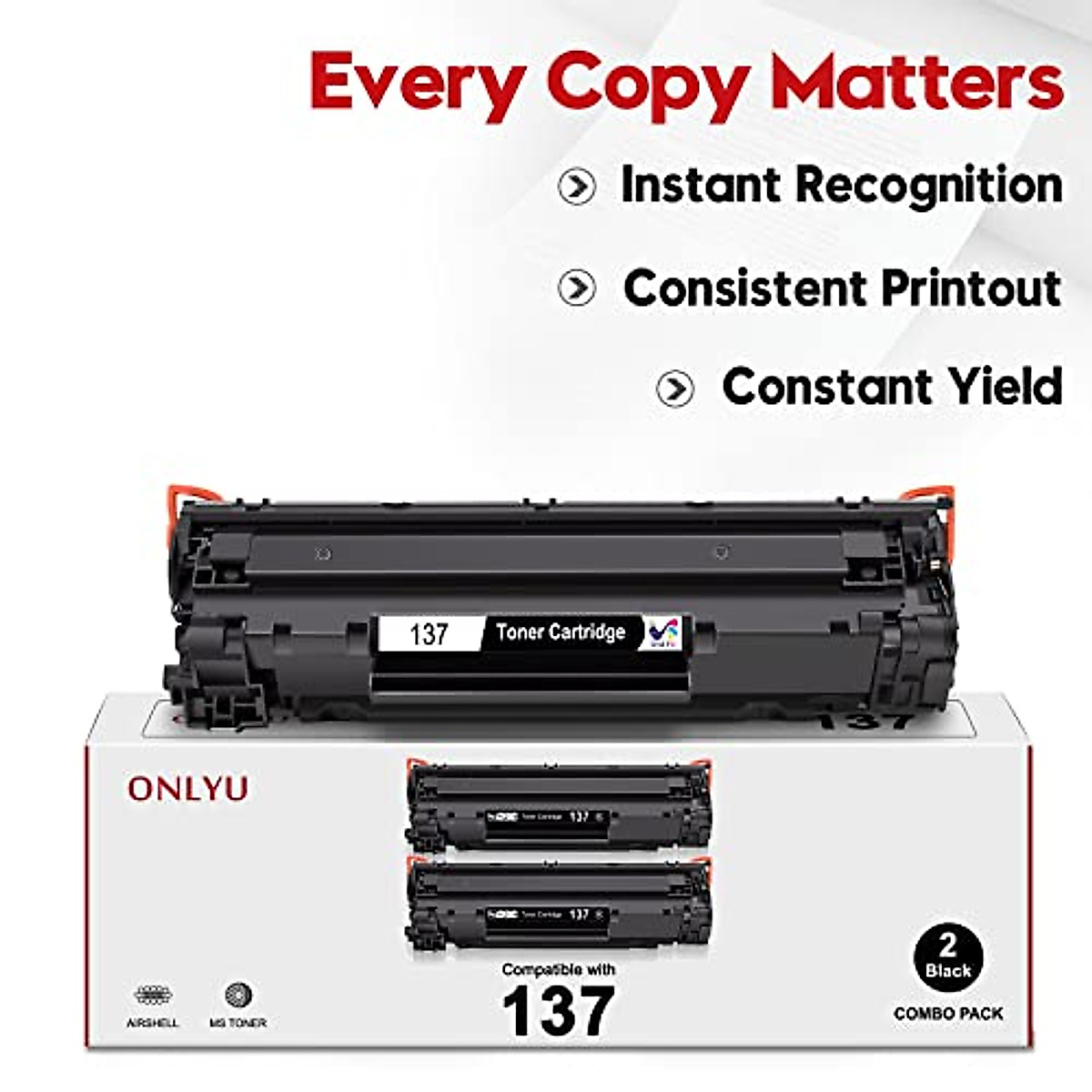 ONLYU Compatible Toner Cartridge Replacement for Canon 137 Black Toner Cartridge ImageClass D570 MF236n LBP151dw MF232w MF242dw MF244dw MF247dw MF249dw MF216n MF227dw MF212w Printer (Black, 2-Pack)