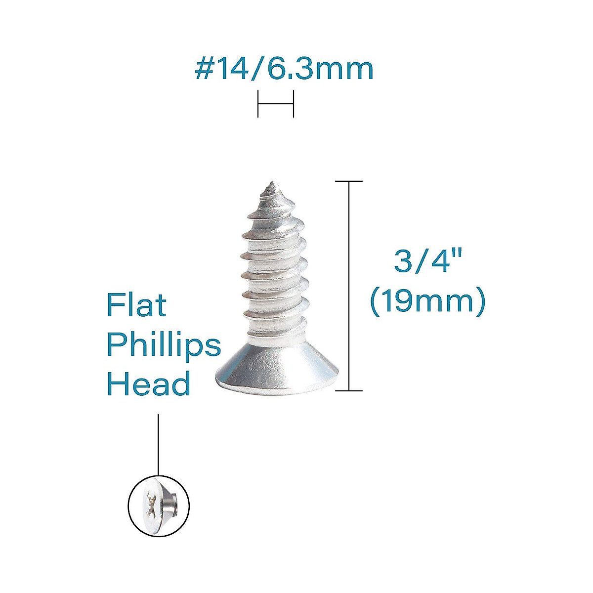 IMScrews 50pcs #14 x 3/4" Wood Screws, 18-8 304 Stainless Steel, Flat Head Phillips, Self-Tapping - Ideal for Wood Projects.