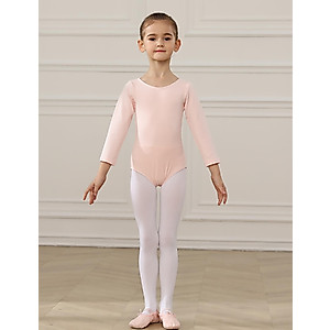 HIPPOSEUS Team Basic Long Sleeve Ballet Leotard for Girls and Toddlers Gymnastics Ballet Dance, AM0019-Light Pink, 11-12 Years