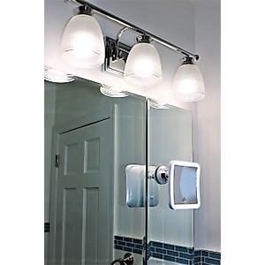 JiBen Square LED Lighted 10X Magnifying Makeup Mirror, Power Locking Suction Cup, Bright Diffused Light and 360 Degree Rotating Adjustable Arm, Portable Cordless Home and Travel Bathroom Vanity Mirror