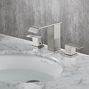 Skybathjoy Bathroom Faucet 3 Holes 8 Inch Two Handles Lavatory Vanity Sink Faucet Widespread Bathroom Sink Faucet, Waterfall Bathroom Sink Faucet with Pop up Drain&Supply Hoses