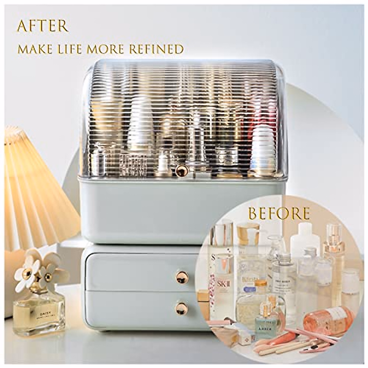 WGLAWL Cosmetic Display Cases, Countertop Makeup Organizer Stands Holder Box Cosmetic Storage Rack Cabinet with Drawers Lipstick Rack, for Bathroom Bedroom Dresser Vanity (Without Lipstick)