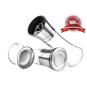 2 PCS Salt and Pepper Grinders Glass Mills Brushed Stainless Steel with Adjustable Ceramic Rotor