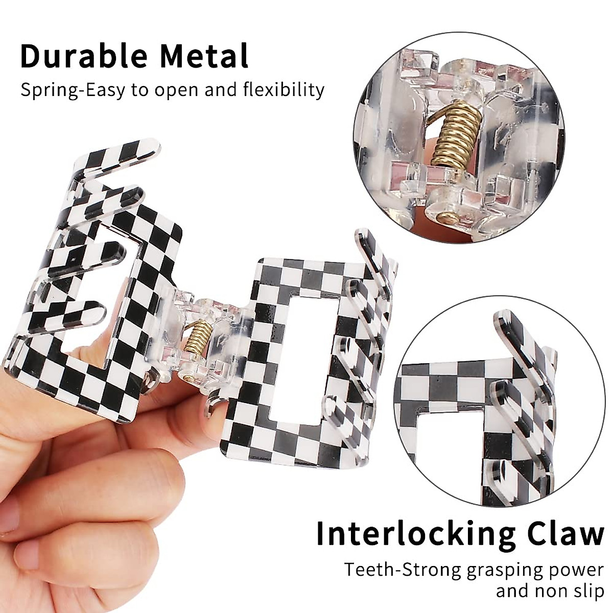 Ahoney 4 Pack Checkered Hair Claw Clips for Thin Hair 2" Y2k Accessories Cute Small Hair Clips for Thick Hair for Women Girls