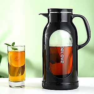 Delove 68 oz/2 Liter Glass Pitcher with Shatterproof Shell - Heat Resistant Glass Liner - Stainless Steel Lid - Carafe & Jug for Iced Tea,Hot/Cold Water,Homemade Juice Beverages (Black)