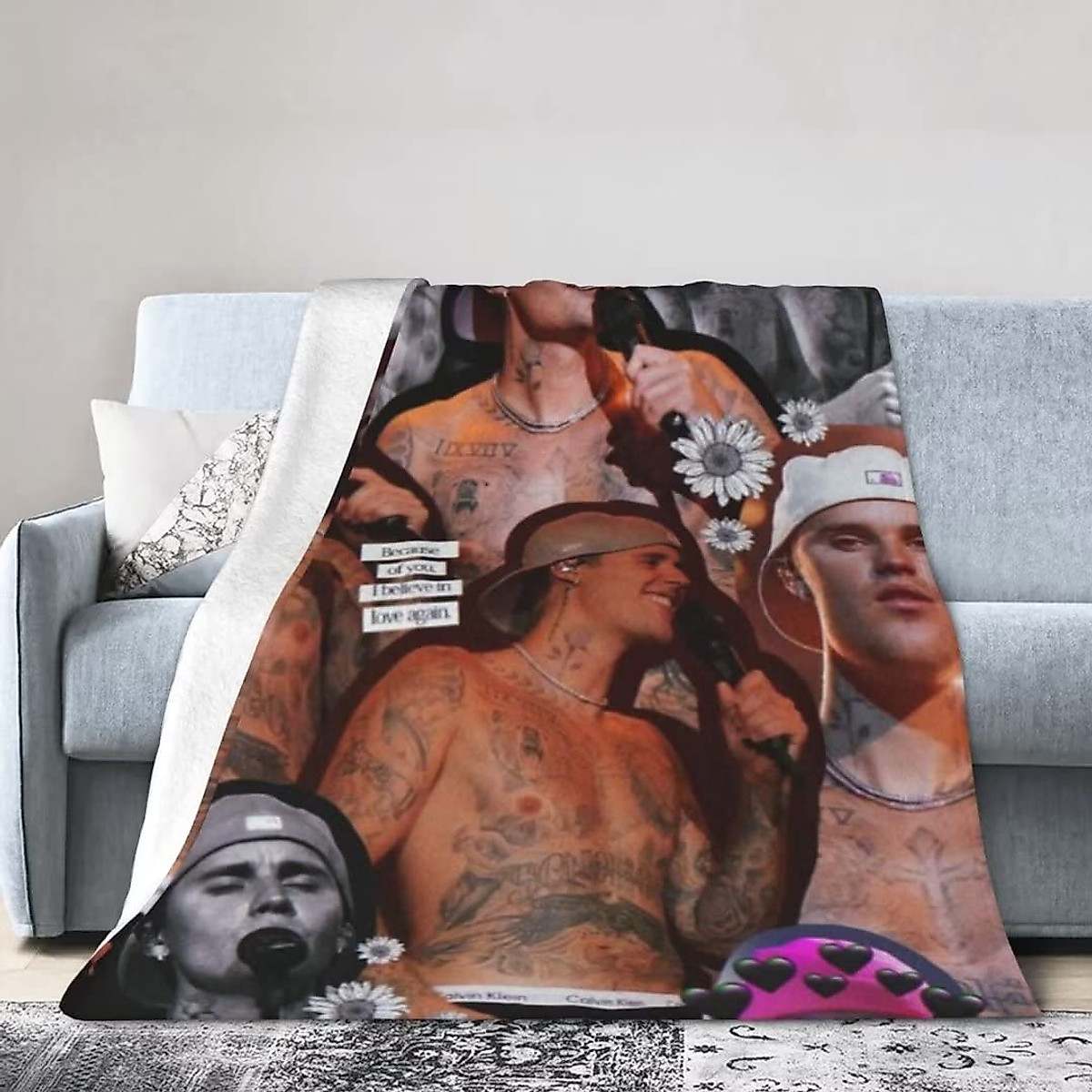 Justin Bieber Collage Blanket Soft Flannel Blanket Fleece Super Plush Soft Warm for Napping,Couch Chair,Living Room Singer Fans Gift 50x40 in
