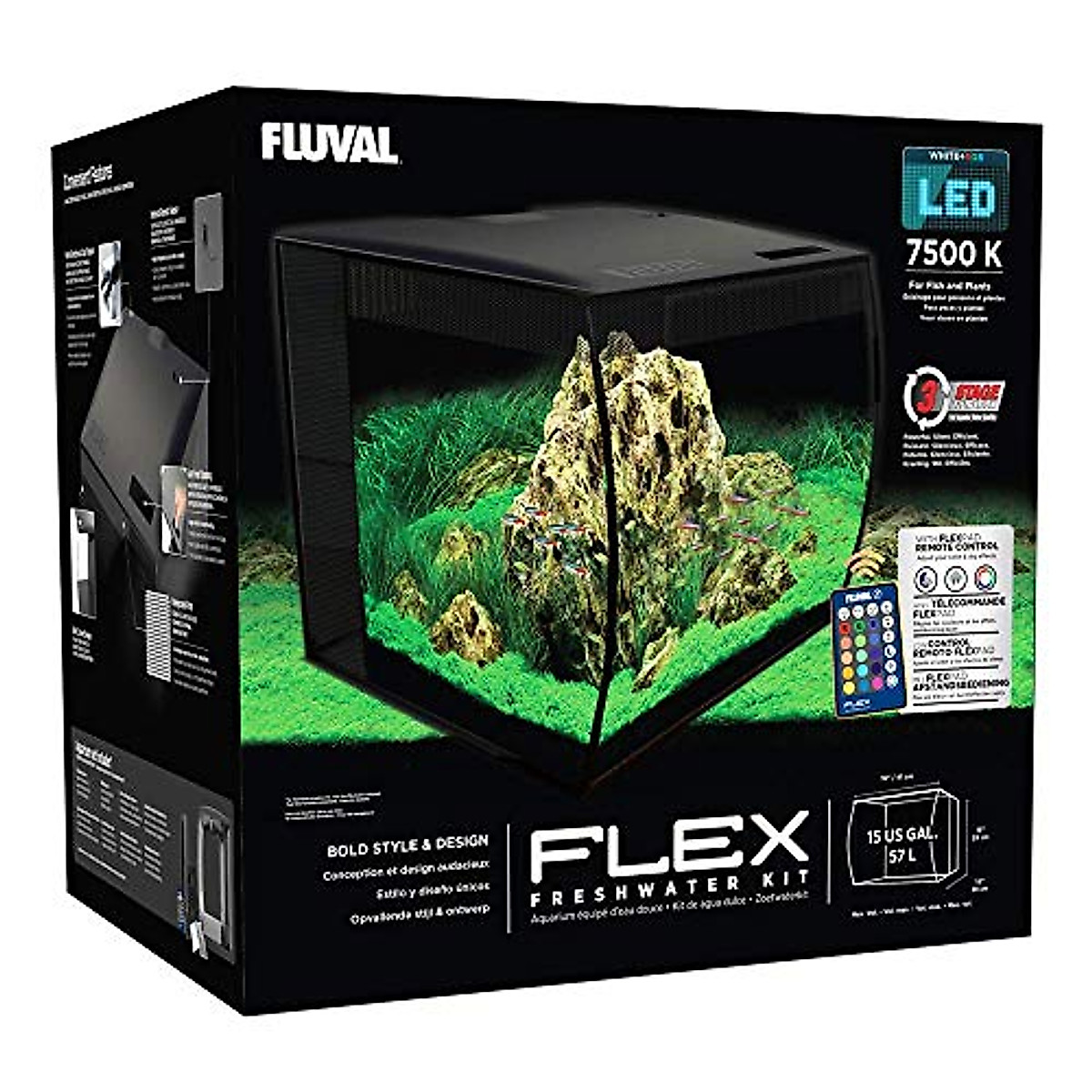 Fluval Flex Aquarium Kit, Black, 15 Gallon