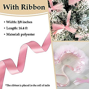 Pink Glitter Tulle Fabric with Ribbon, 6" x 50 Yards (150ft) Sparkle Tulle Roll for Tutu Gift Wrapping Wedding Decoration DIY Crafts Party Backdrop